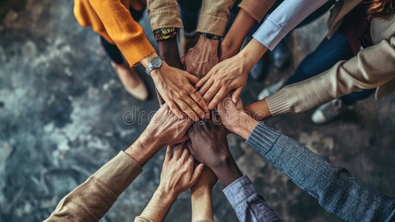 A Top-down View of a Group of Friends Stacking Their Hands Together ...