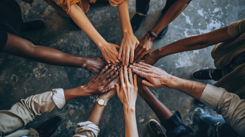 A Top-down View of a Group of Friends Stacking Their Hands Together ...