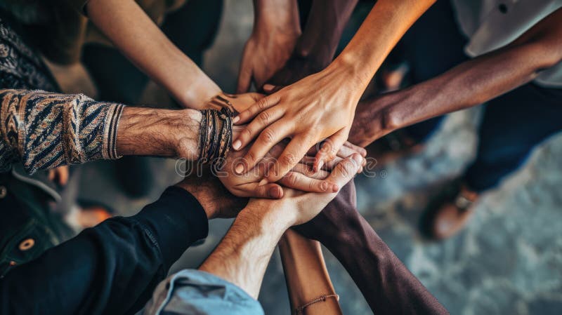 A Top-down View of a Group of Friends Stacking Their Hands Together ...
