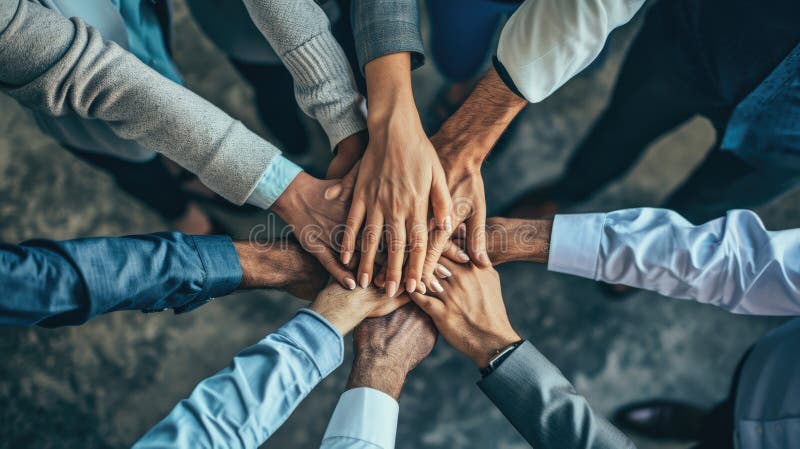 A Top-down View of a Group of Friends Stacking Their Hands Together ...