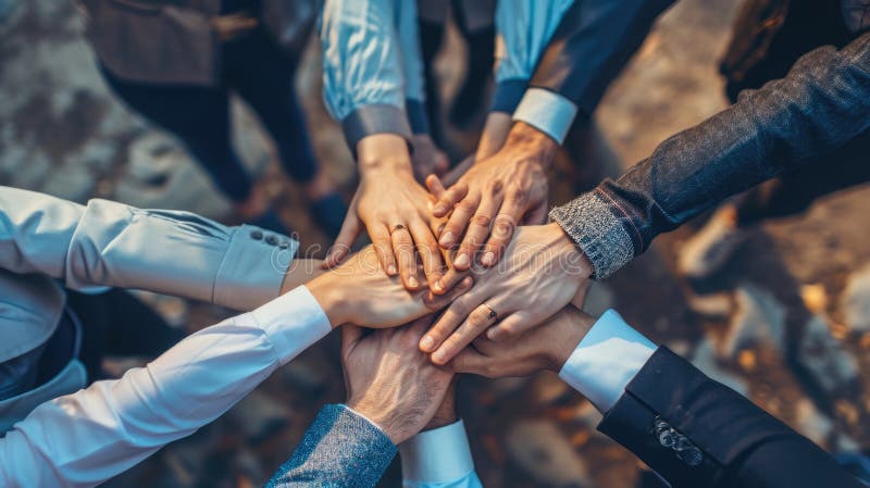 A Top-down View of a Group of Friends Stacking Their Hands Together ...