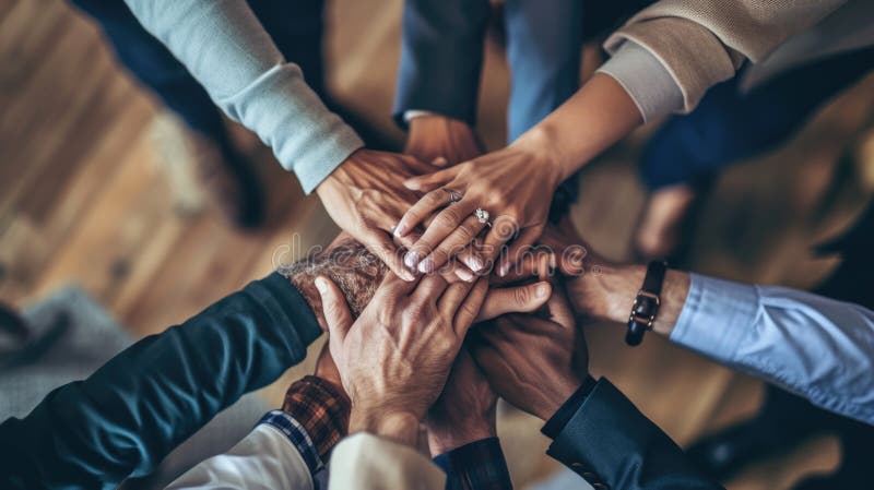 A Top-down View of a Group of Friends Stacking Their Hands Together ...