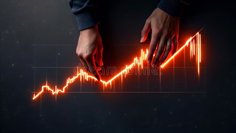 Top-Down View of Hands Examining a Dynamic Growth Chart with Glowing ...