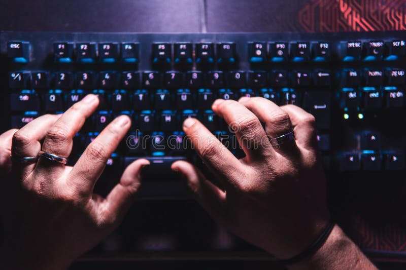 Hands Typing on Mechanical Keyboard from Top View Stock Image - Image ...