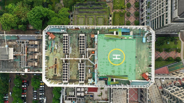 Top Down View of a Helipad on the Roof of a Modern Skyscraper Stock ...