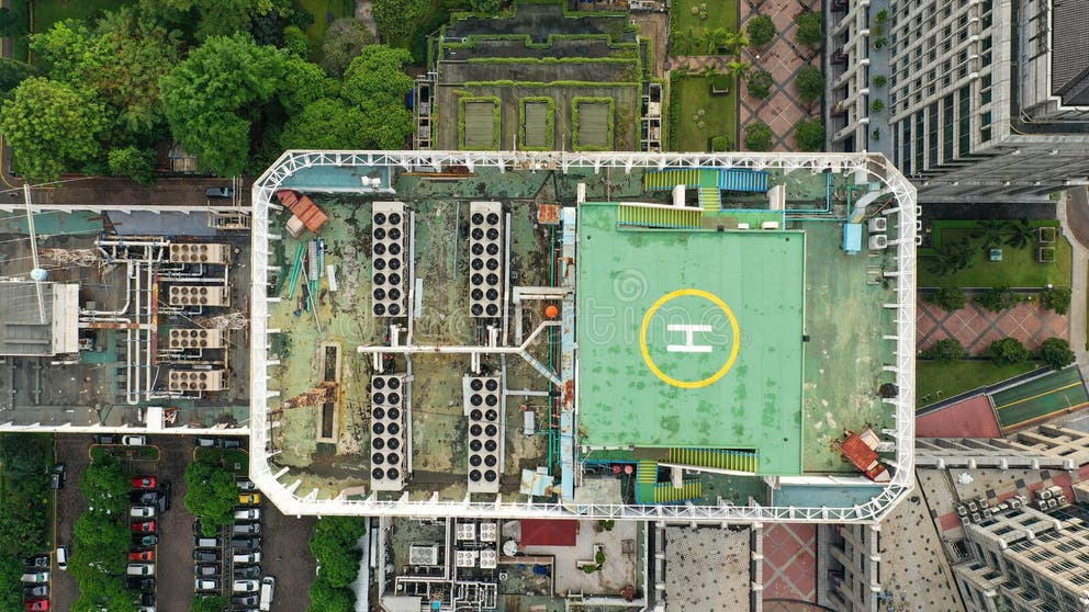 Top Down View of a Helipad on the Roof of a Modern Skyscraper Stock ...