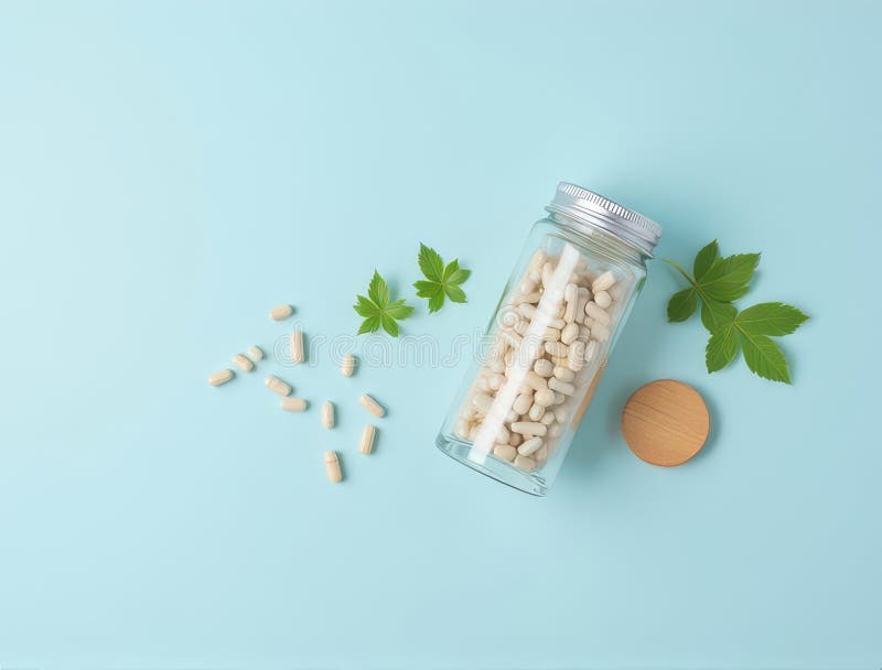 Top-down View of Herbal Supplements and Wellness Products Stock ...