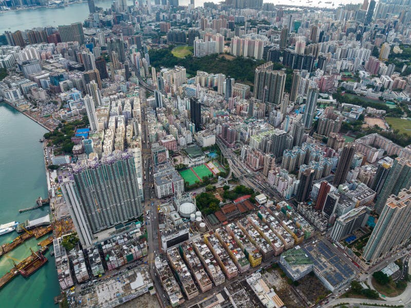 Top Down View Hong Kong City Stock Photo - Image of side, street: 243719356