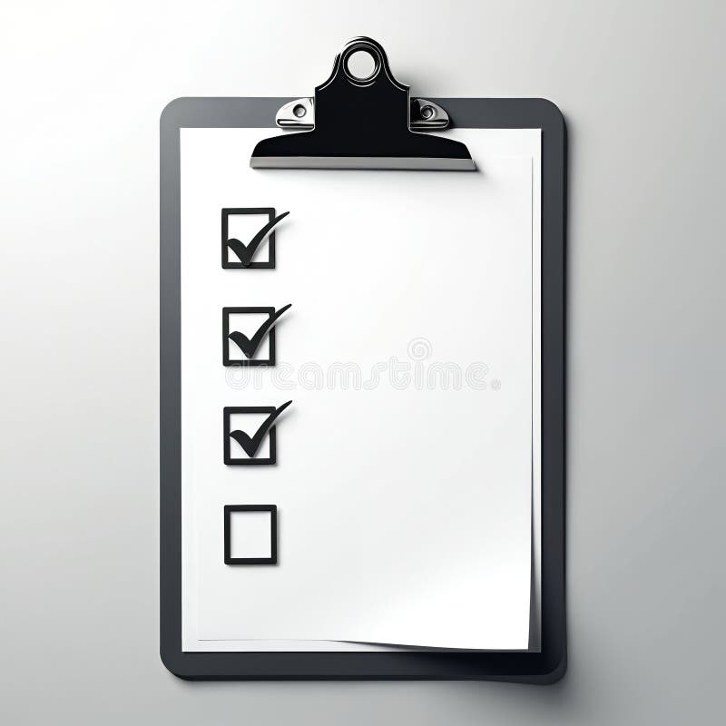 Top-down View Illustration of Clipboard with Checklist. Three Out of ...