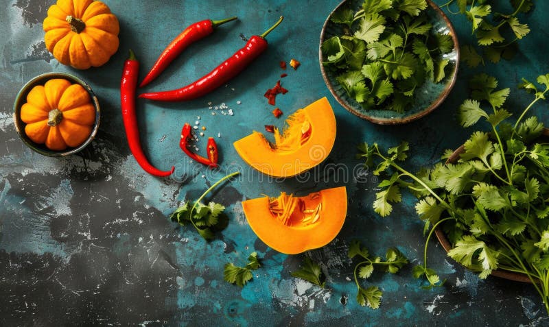 A Top-down View of a Kitchen Counter with Fresh Cilantro Stock Photo ...