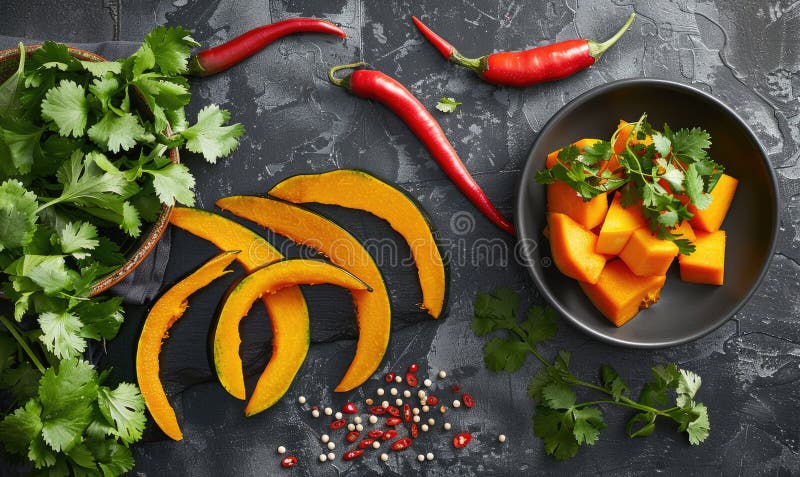 A Top-down View of a Kitchen Counter with Fresh Cilantro Stock Image ...