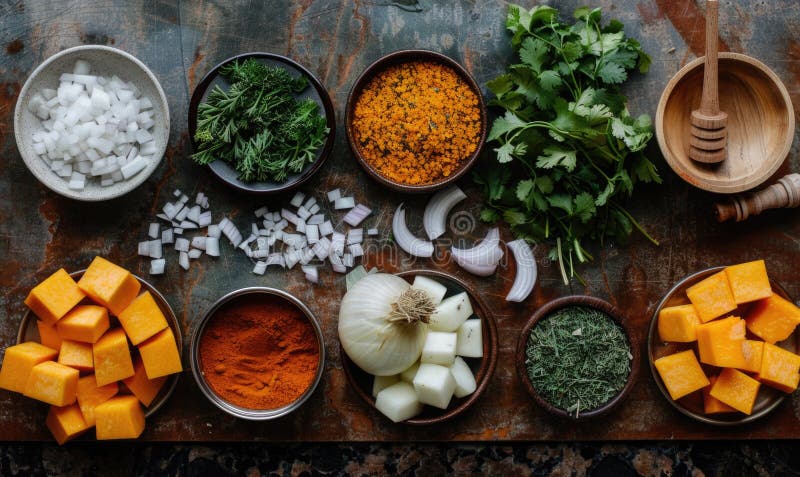 A Top-down View of a Kitchen Counter with Fresh Cilantro Stock Photo ...