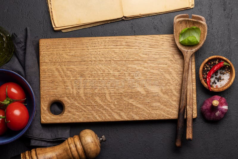 Top-down View of a Kitchen Table with Ingredients, Utensils, and Copy ...