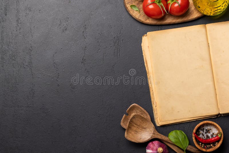 Top-down View of a Kitchen Table with Ingredients, Utensils, and an ...