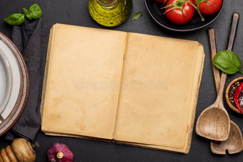 Top-down View of a Kitchen Table with Ingredients, Utensils, and an ...