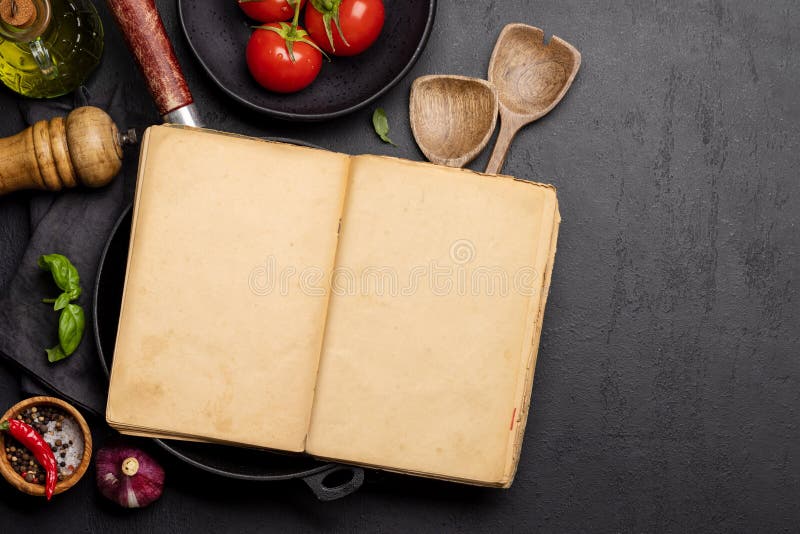 Top-down View of a Kitchen Table with Ingredients, Utensils, and an ...