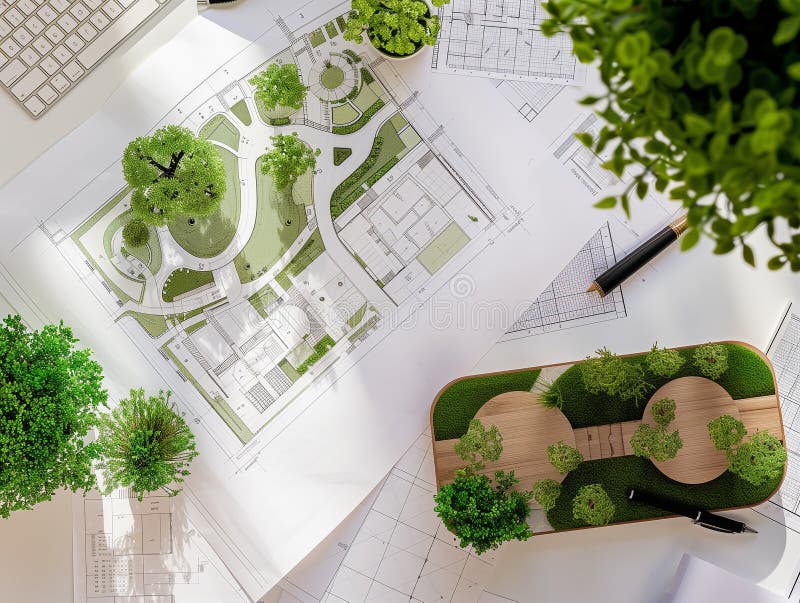 A Top-down View of a Landscape Architect S Workspace, Featuring ...