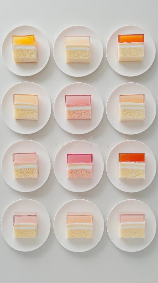 Top-down View of Layered Sponge Cake and Jelly Desserts Arranged in a ...