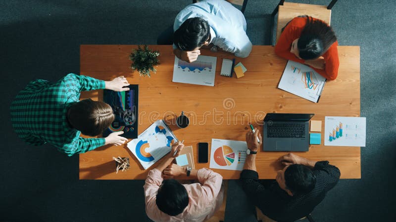 Top Down View of Manager Holds Tablet Display Increasing Sales ...