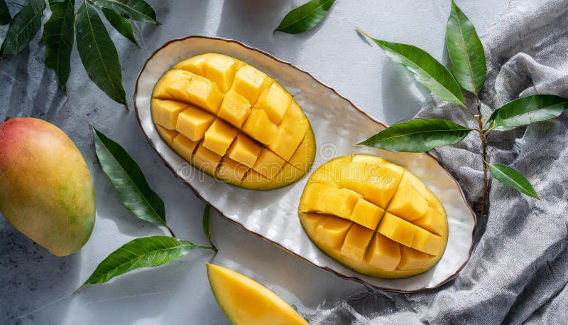 Top Down View of Mango with Drops of Water Stock Illustration ...