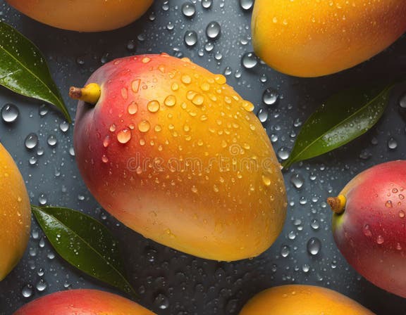 Top Down View of Mango with Drops of Water Stock Illustration - Illustration of tropical ...