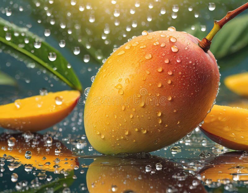 Top Down View of Mango with Drops of Water Stock Illustration ...