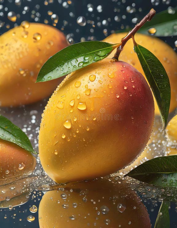 Top Down View of Mango with Drops of Water Stock Illustration ...