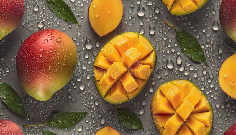 Top Down View of Mango with Drops of Water Stock Illustration ...