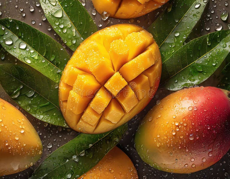 Top Down View of Mango with Drops of Water Stock Illustration ...