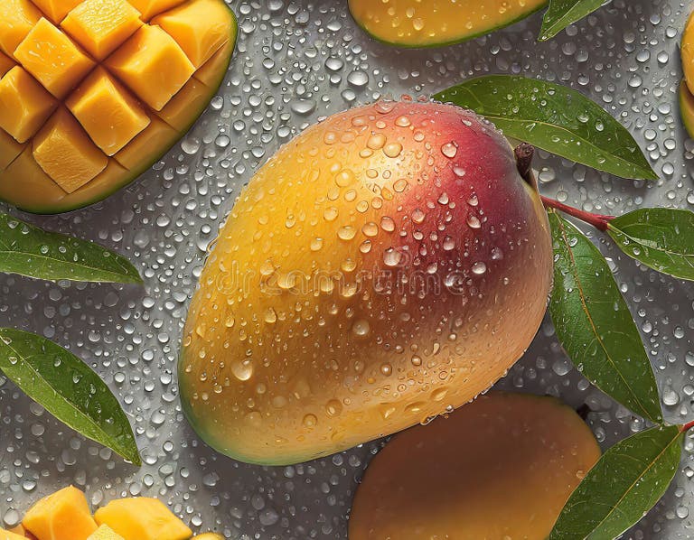 Top Down View of Mango with Drops of Water Stock Illustration ...