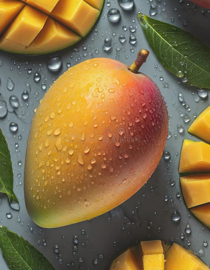 Top Down View of Mango with Drops of Water Stock Illustration ...