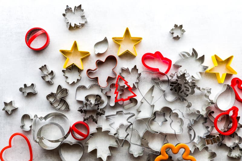 Top Down View of Many Assorted Cookie Cutters Against a Light ...