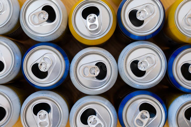 Top Down View of Many Different Color Beer Cans Stock Photo - Image of ...