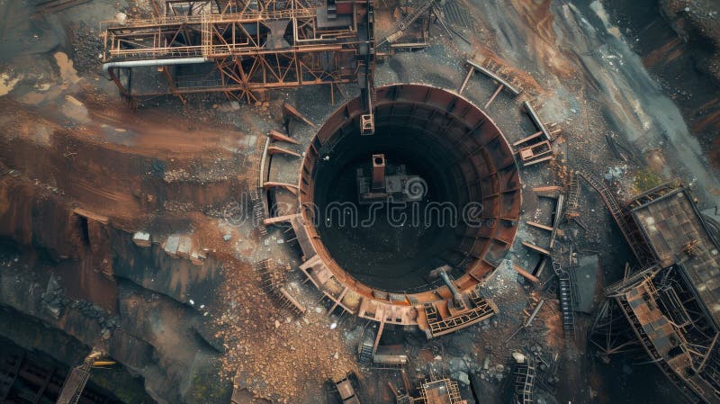 Top-down View of a Massive Industrial Pit Surrounded by Decaying ...