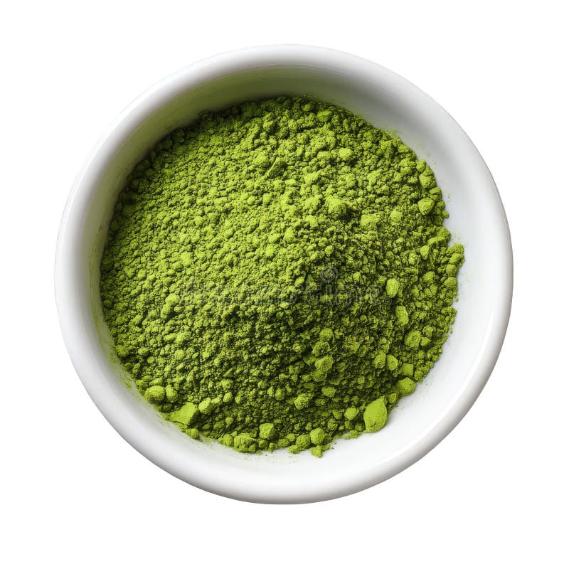 A Top Down View of Matcha Powder in a Small White Ceramic Bowl on ...