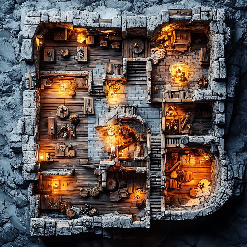 TopDown View of a Medieval Stone Building Interior Stock Illustration ...