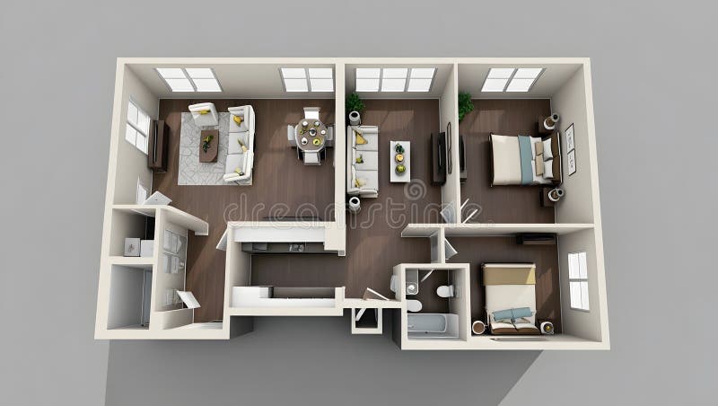 Top-down View of a Modern Apartment Floor Plan. Generative AI Stock ...