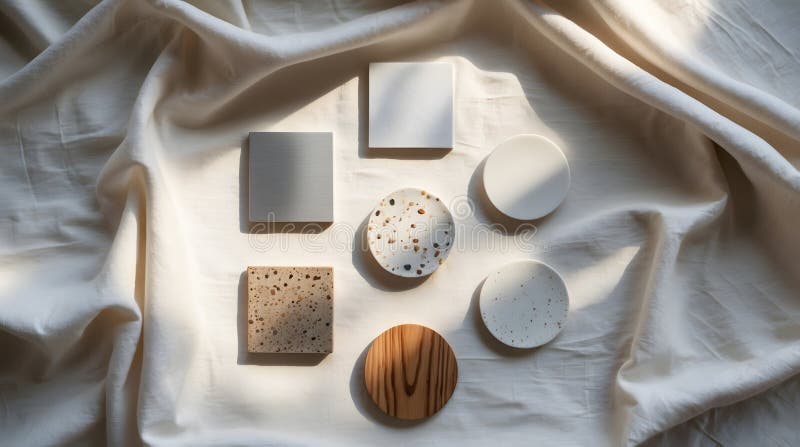 Flat Lay of Circular and Square Texture Samples on Neutral Linen Stock ...