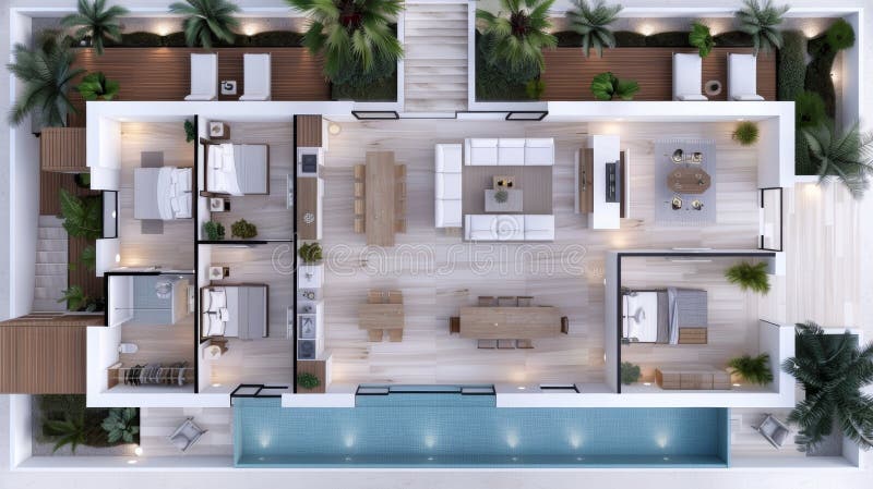 Top-down View of a Modern Home with an Open Floor Plan, Featuring a ...