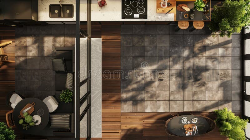 Top-down View of Modern Kitchen Stock Illustration - Illustration of ...