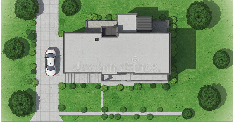 A Top-down View of a Modern, Rectangular Building with a Flat Roof ...