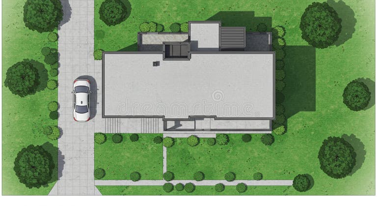 A Top-down View of a Modern, Rectangular Building with a Flat Roof ...