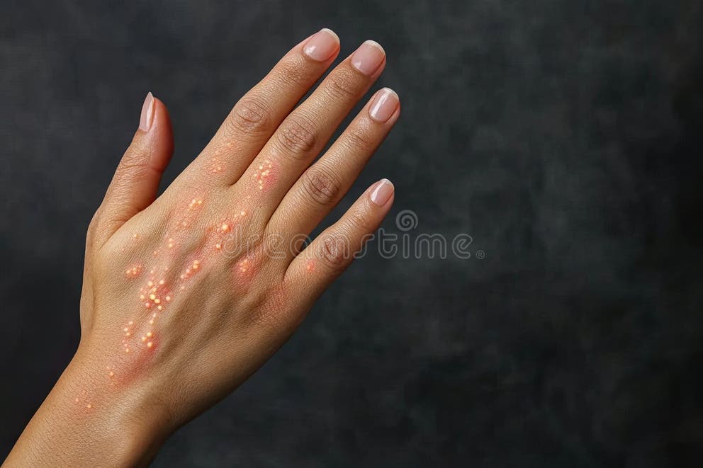 Top-Down View of Monkeypox Blisters on Hand, Red Rash on Palms. with ...