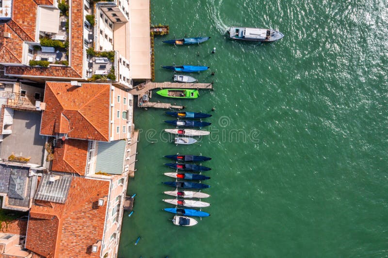 Top Down View of Moored Empty Venetian Gondolas Stock Photo - Image of ...