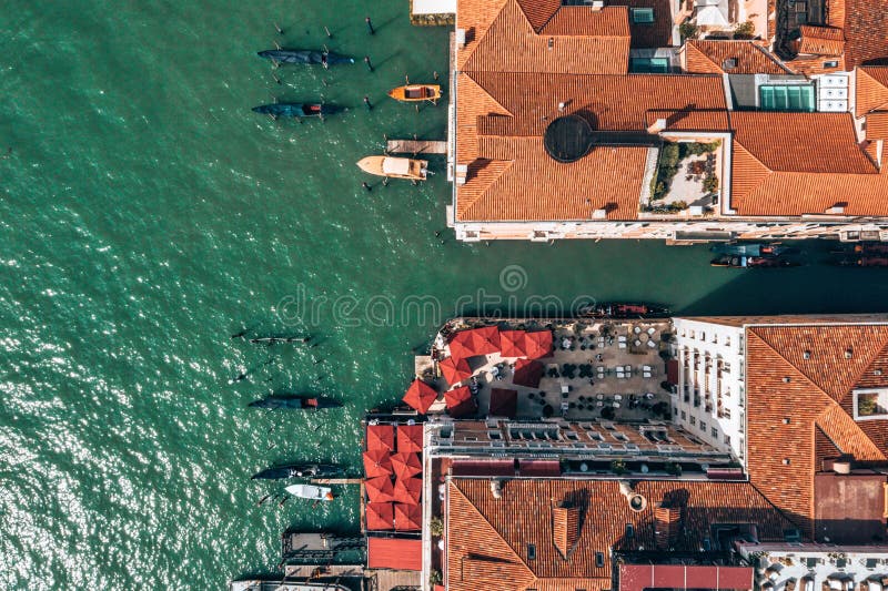 Top Down View of Moored Empty Venetian Gondolas Stock Image - Image of ...