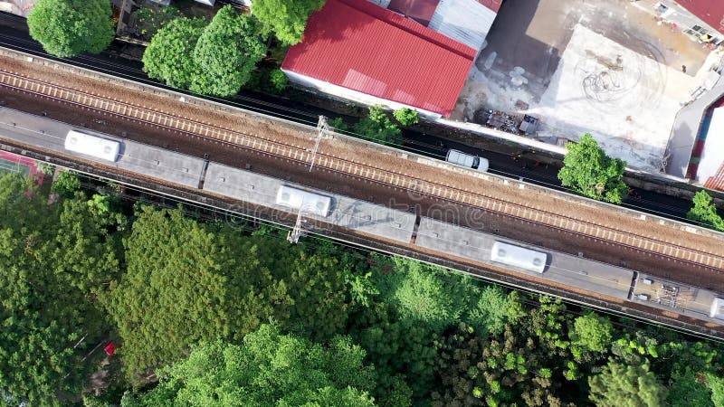 Top Down View of New LRT Train on the Elevated Track. Shot in 4k ...