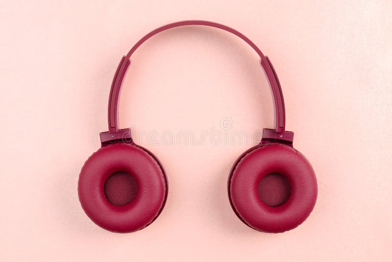 Top Down View of Nice, Burgundy Colored, Wireless Headphone Set on a ...
