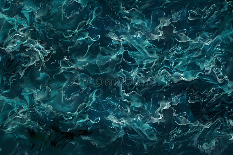 Abstract Ocean Waves, Teal & Blue Digital Art Stock Illustration ...