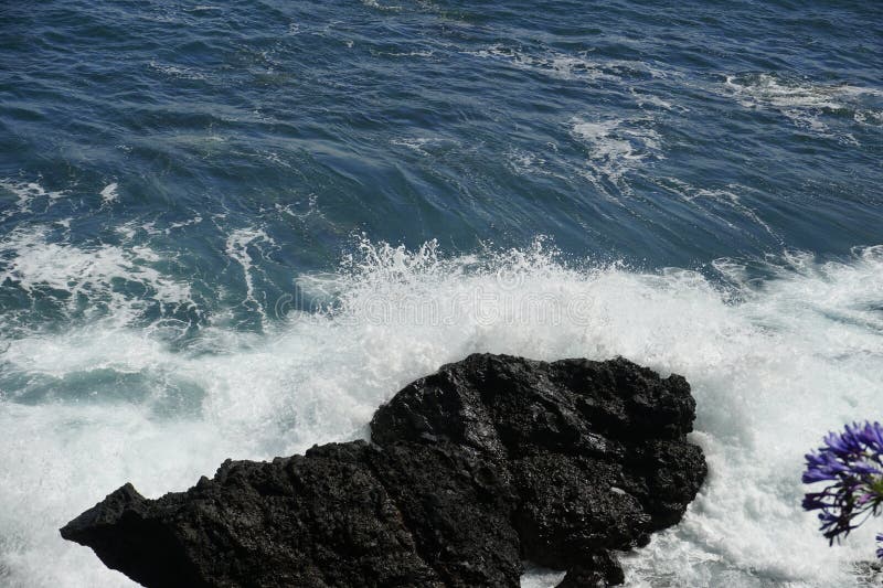 Top Down View of the Ocean Waves from a Cliff in Madeira Island. Stock ...
