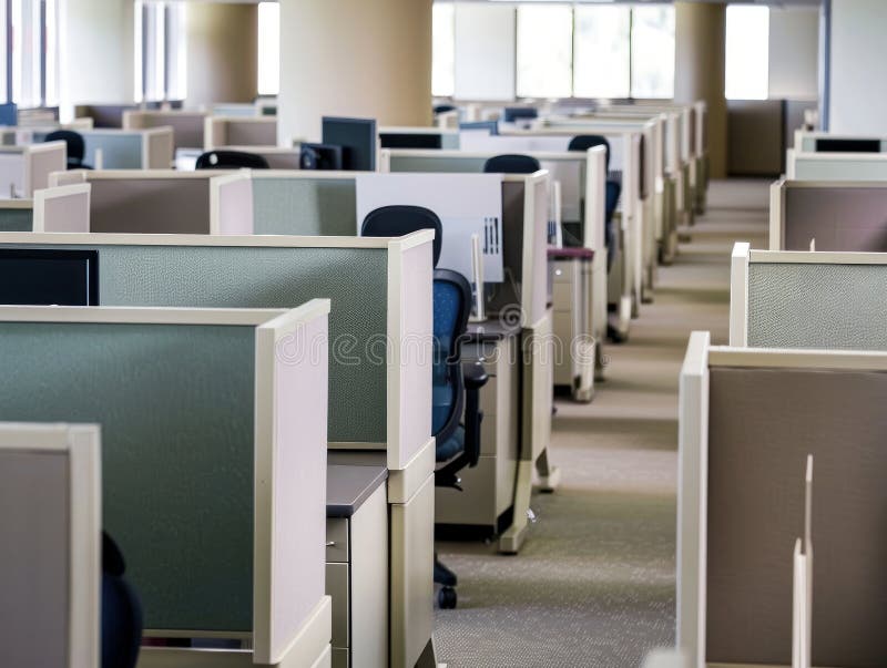 Empty Modern Office Cubicles with Computers and Chairs Stock ...